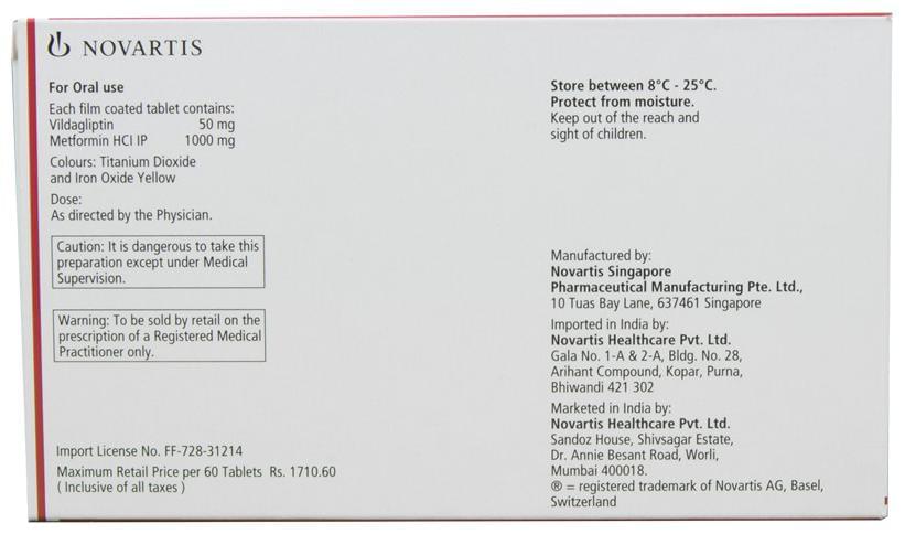 GALVUS MET 50 MG/1000 MG TABLET | PositraRx: Your Local Online Pharmacy