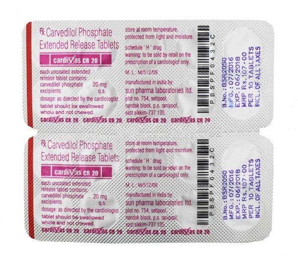 PositraRx: Your Local Online Pharmacy: CARDIVAS CR 20 TABLET